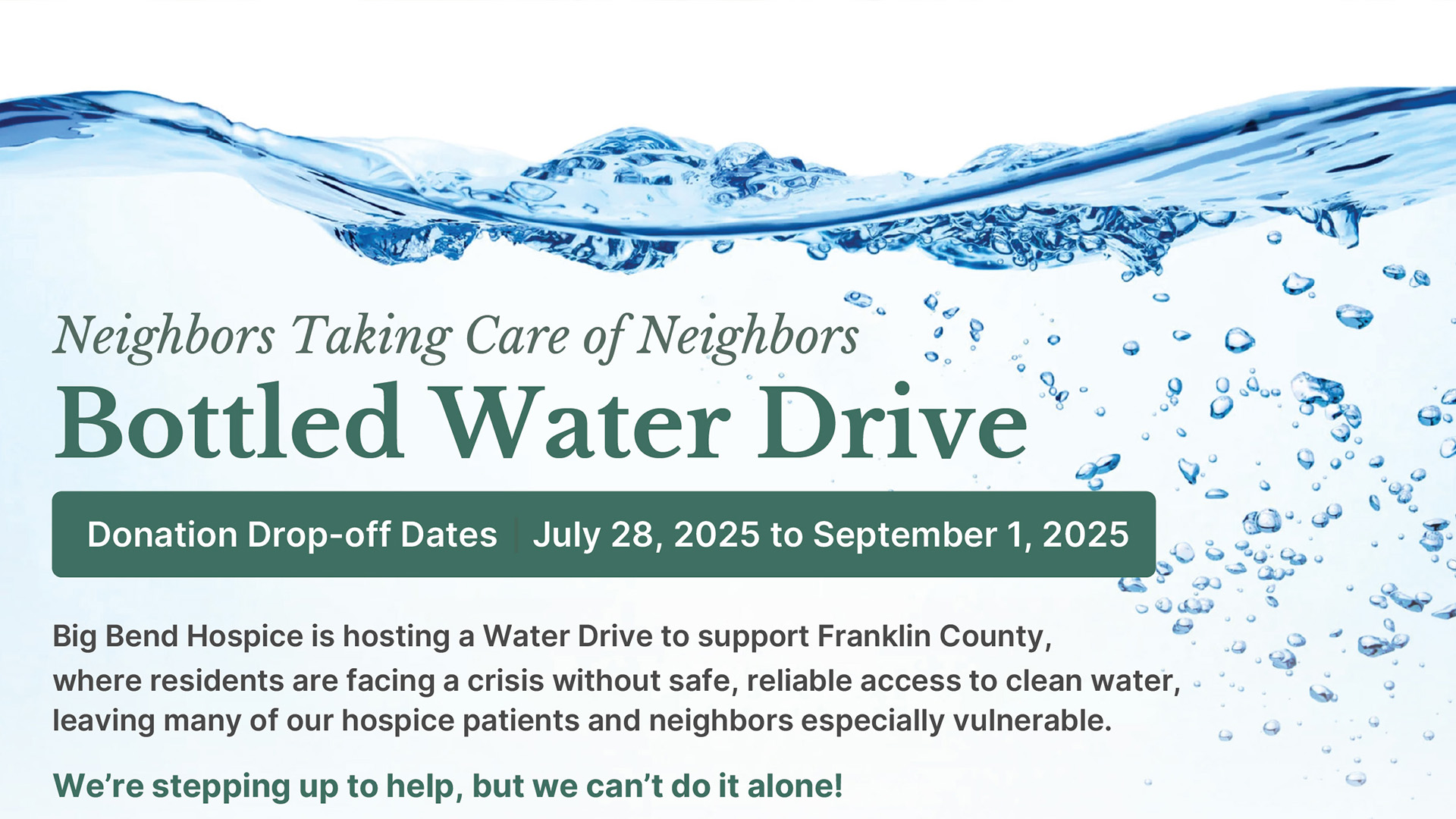 Big Bend Hospice Launches Water Drive to Support Franklin County ...